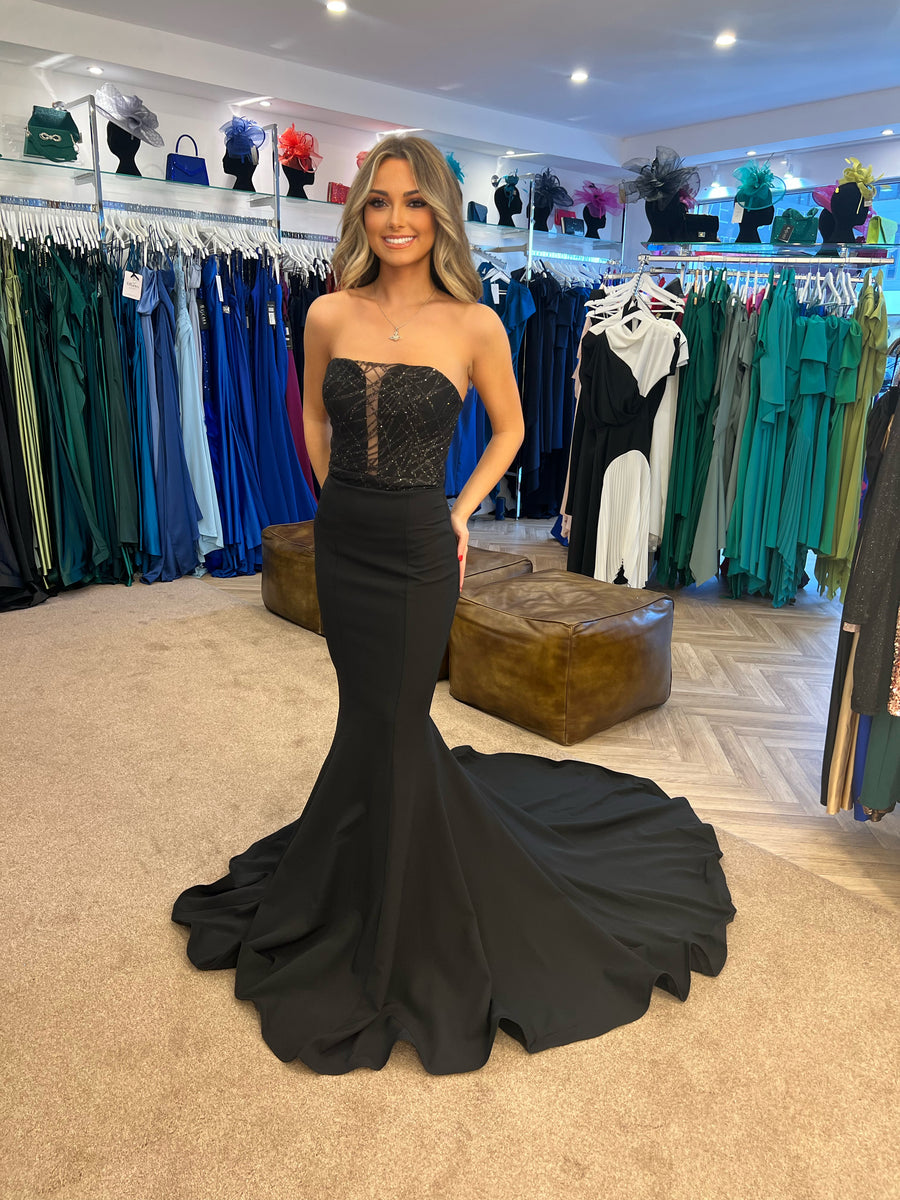 Pia Michi 11466 strapless prom dress formal dress black and light blue ...