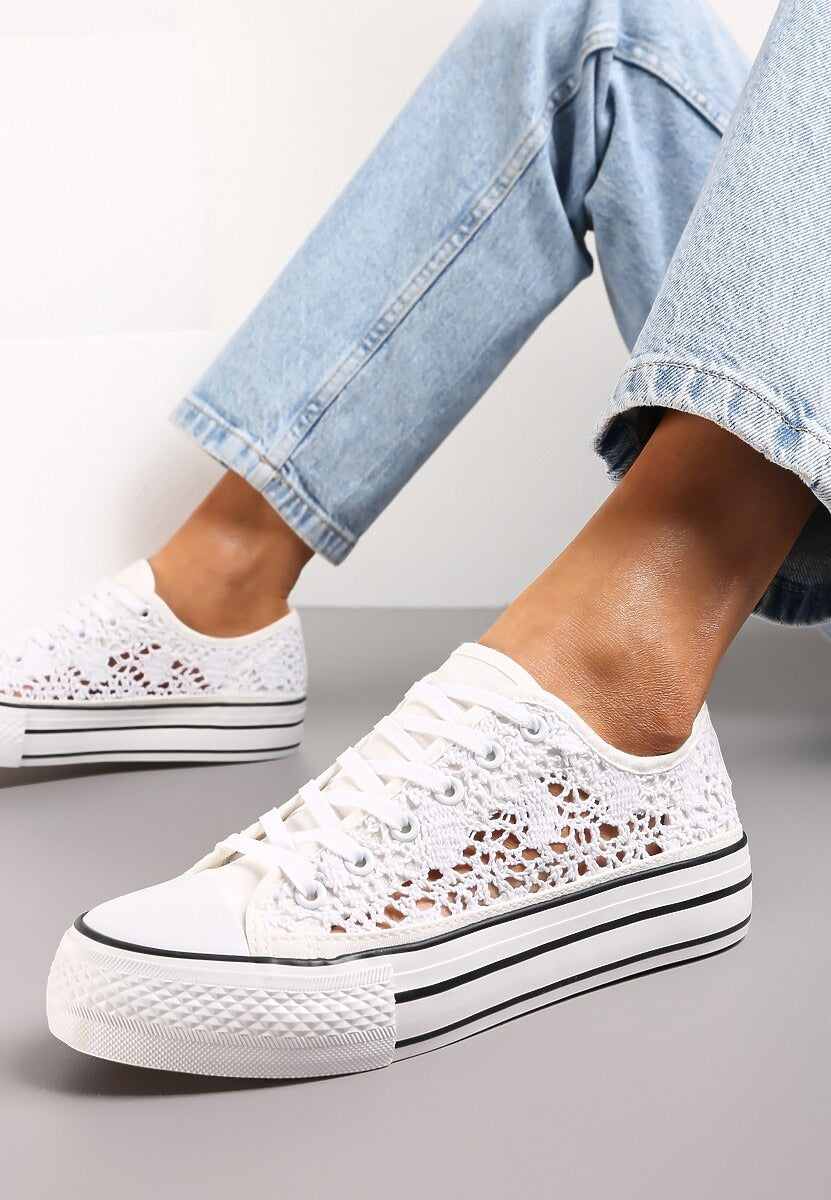 White lace platform sneakers trainers – Deja Elite Boutique