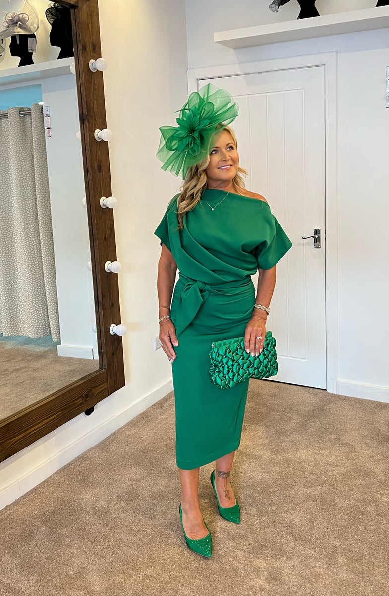 Kevan Jon Poppy tie knee dress Kelly green – Deja Elite Boutique