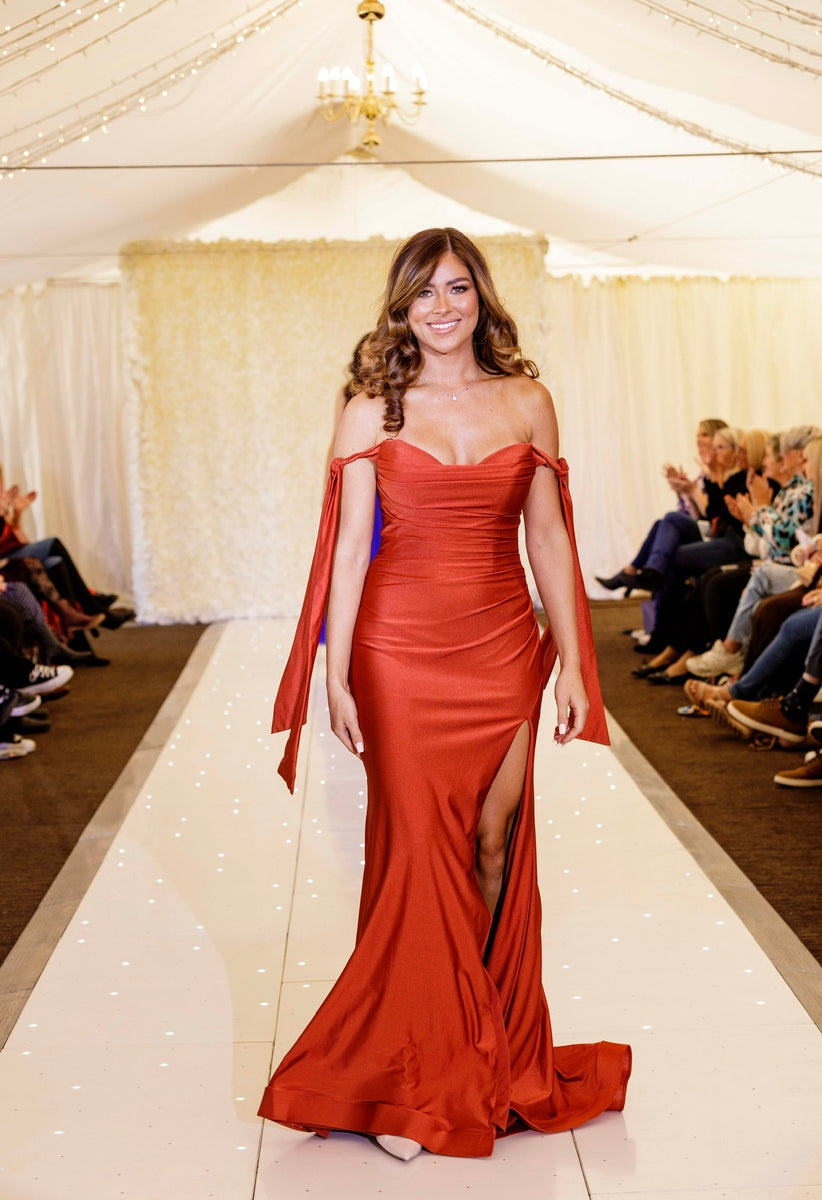 Autumn Bardot soft sheen formal dress prom dress – Deja Elite Boutique