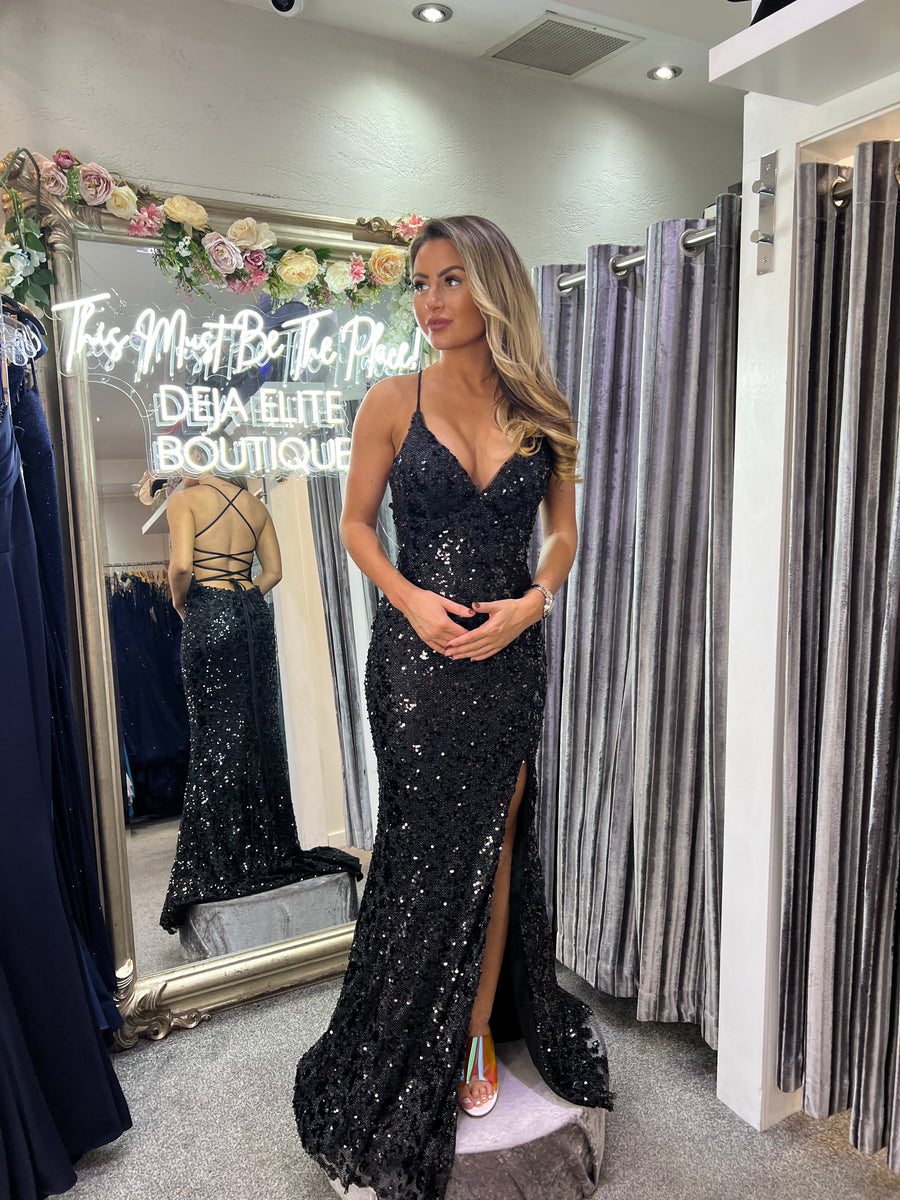 Mascara MC1825012 full length sequin party dress black – Deja Elite ...